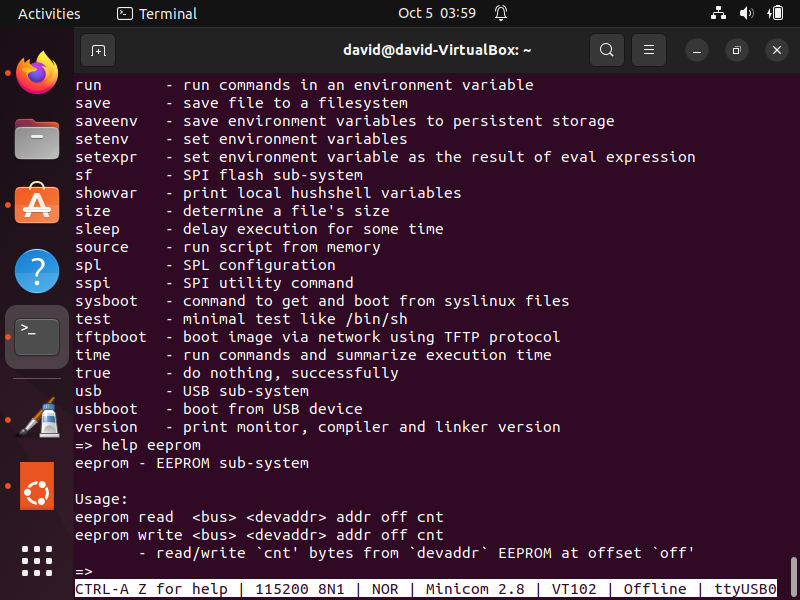 How To List All The Commands Of U Boot In Minicom In Ubuntu Linux
